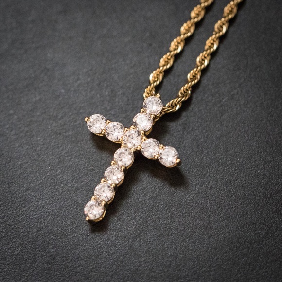 Tsv Jewelers | Jewelry | 4k Gold Lab Diamond Micro Cross Necklace ...